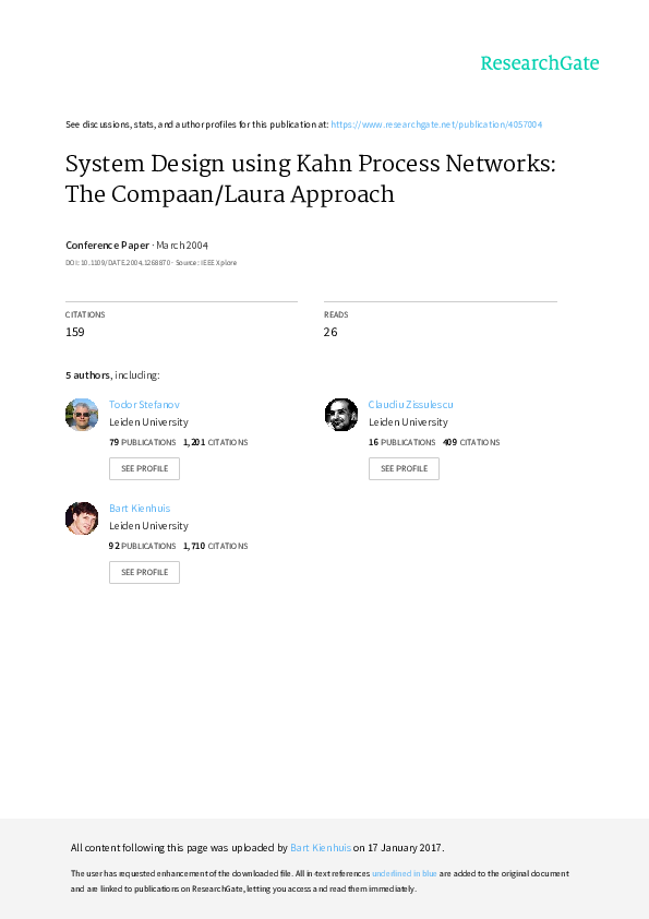 (PDF) System design using Kahn process networks: the Compaan/Laura approach