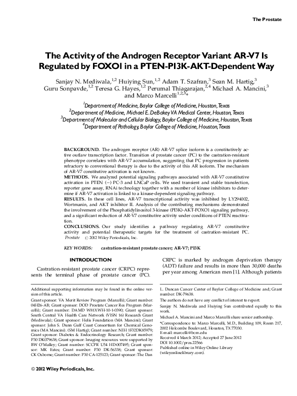 (PDF) The activity of the androgen receptor variant AR-V7 is regulated by FOXO1 in a PTEN-PI3K ...