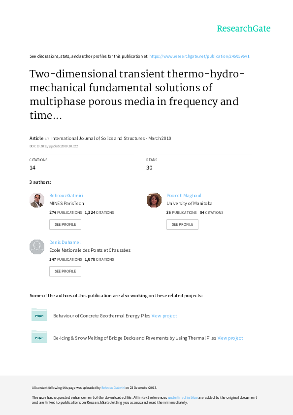 (PDF) Two-dimensional transient thermo-hydro-mechanical fundamental solutions of multiphase ...