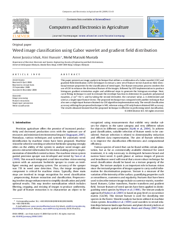 Pdf Weed Image Classification Using Gabor Wavelet And Gradient Field Distribution Aini
