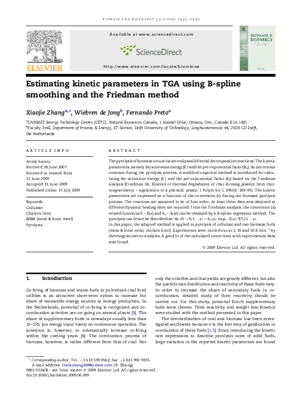 (PDF) Estimating kinetic parameters in TGA using B-spline smoothing and ...