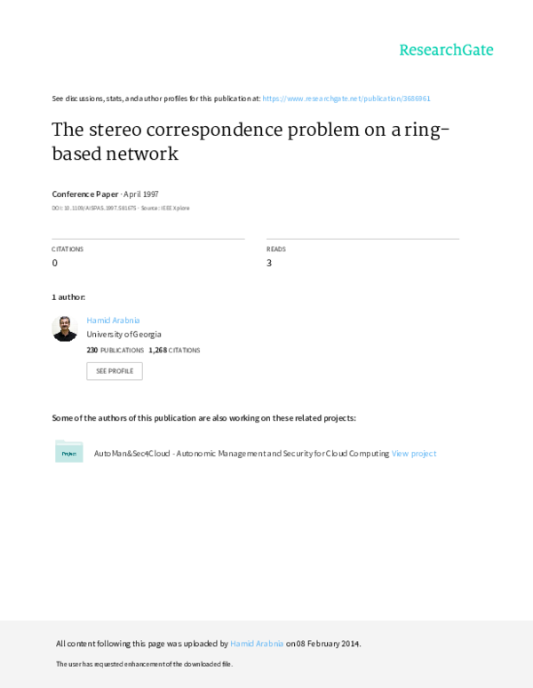 (PDF) The Stereo Correspondence Problem on a Ring-based Network