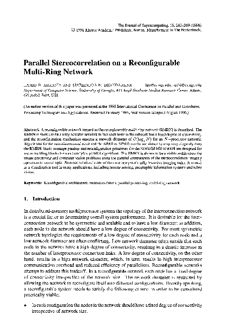 Pdf Parallel Stereocorrelation On A Reconfigurable Multi Ring Network