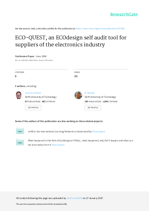 (PDF) Eco-Quest, an ecodesign self audit tool for suppliers of the ...