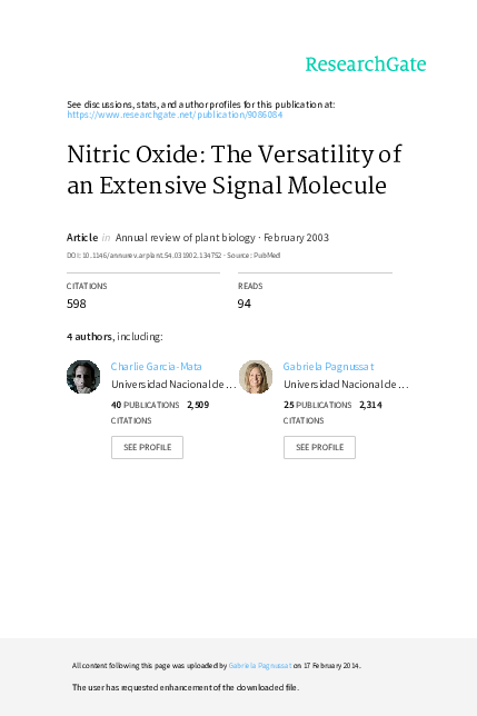 (PDF) N ITRIC O XIDE: The Versatility of an Extensive Signal Molecule