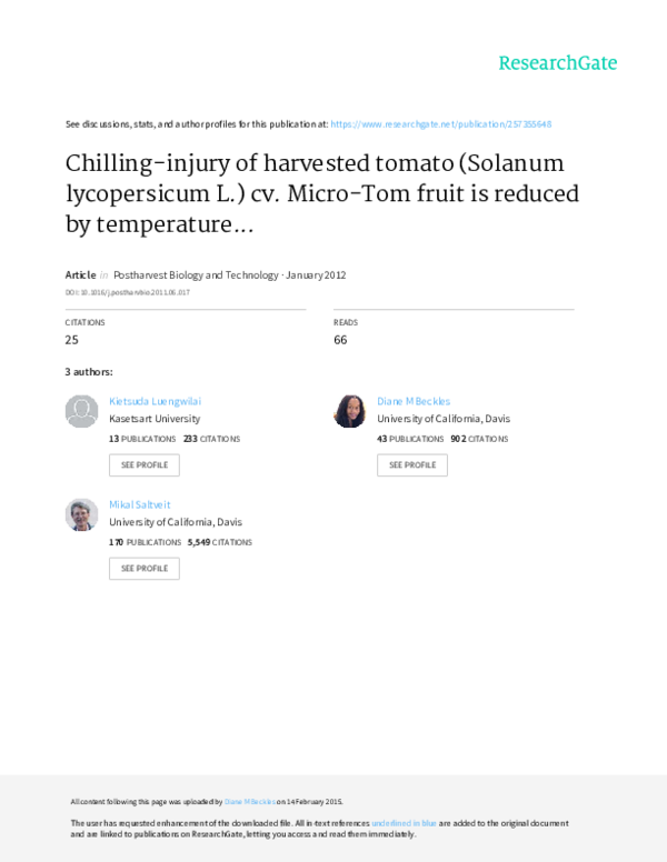 (PDF) Chilling-injury of harvested tomato ( Solanum lycopersicum L.) cv ...