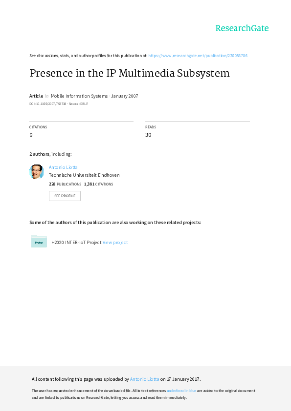 (PDF) Presence in the IP multimedia subsystem