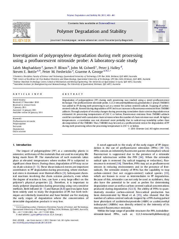 (PDF) Investigation of polypropylene degradation during melt processing ...