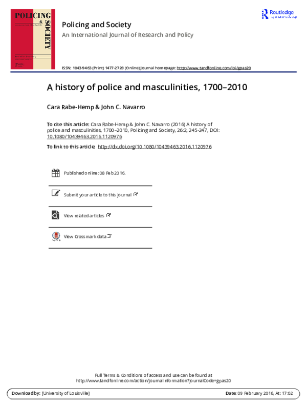 (PDF) A history of police and masculinities, 1700–2010