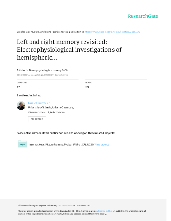 (PDF) Left and right memory revisited: Electrophysiological investigations of hemispheric ...