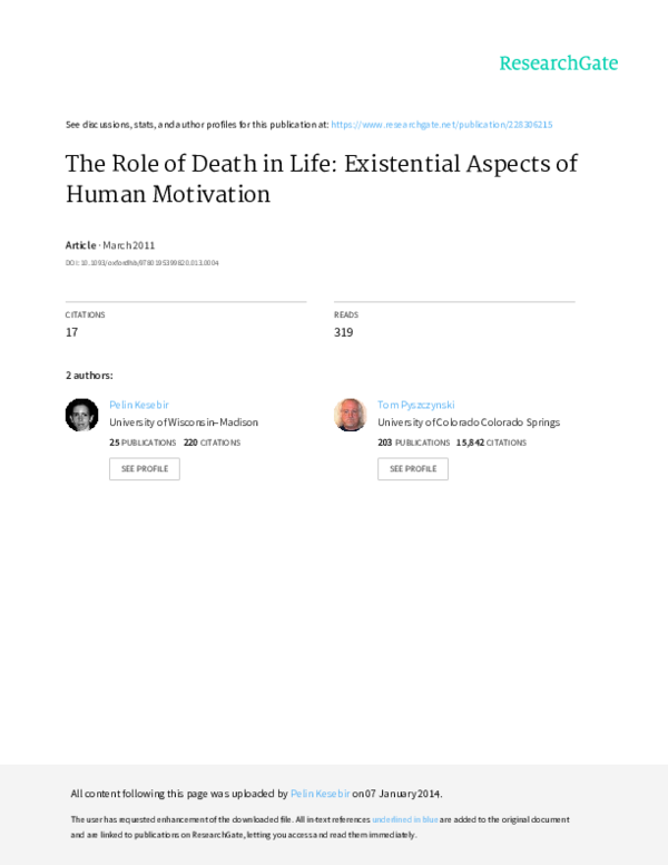 (PDF) The Role of Death in Life: Existential Aspects of Human Motivation