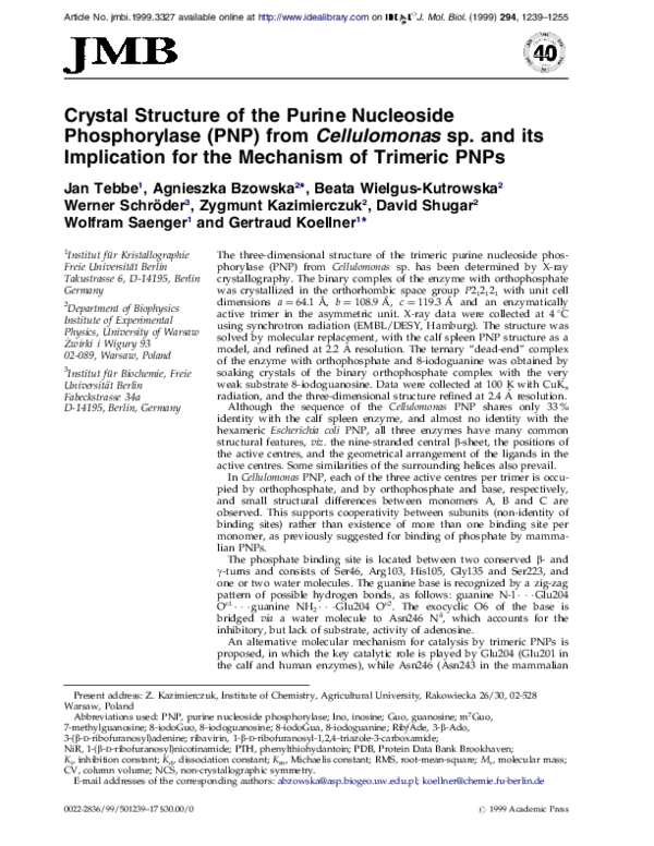 (PDF) Crystal structure of the purine nucleoside phosphorylase (PNP ...