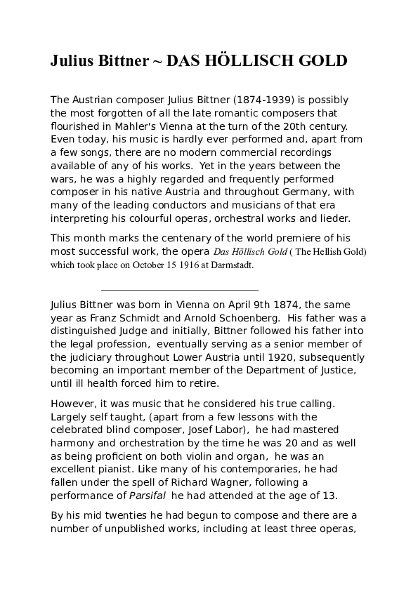 (DOC) Julius Bittner Das Hoellisch Gold Centenary