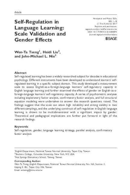 (PDF) Self-Regulation in Language Learning: Scale Validation and Gender ...