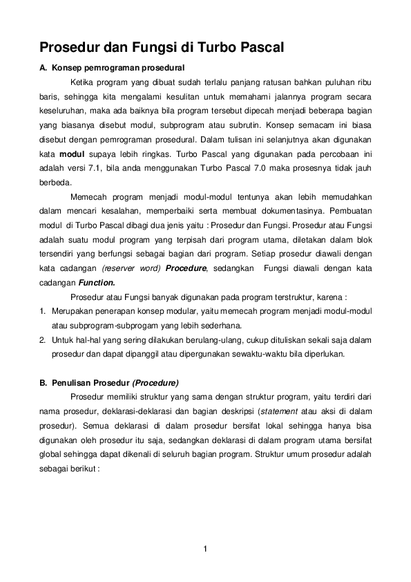 (PDF) Prosedur dan Fungsi di Turbo Pascal