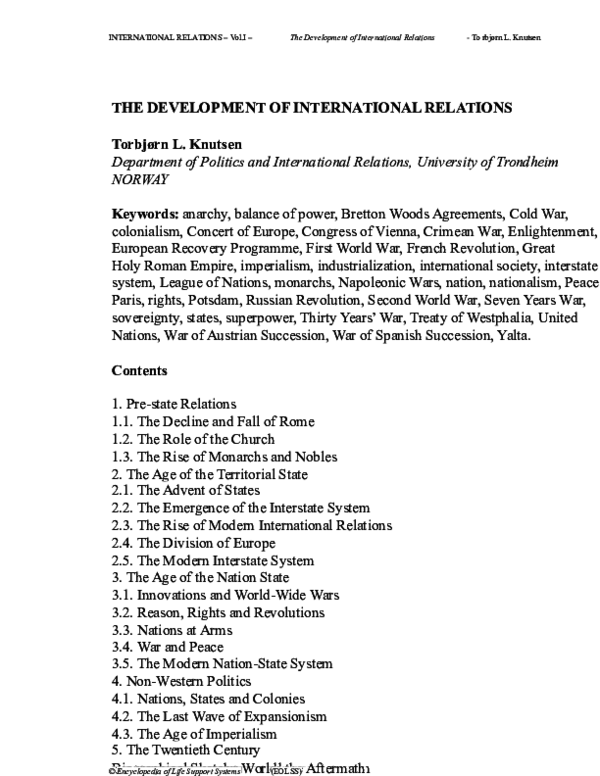 (DOC) HE DEVELOPMENT OF INTERNATIONAL RELATIONS