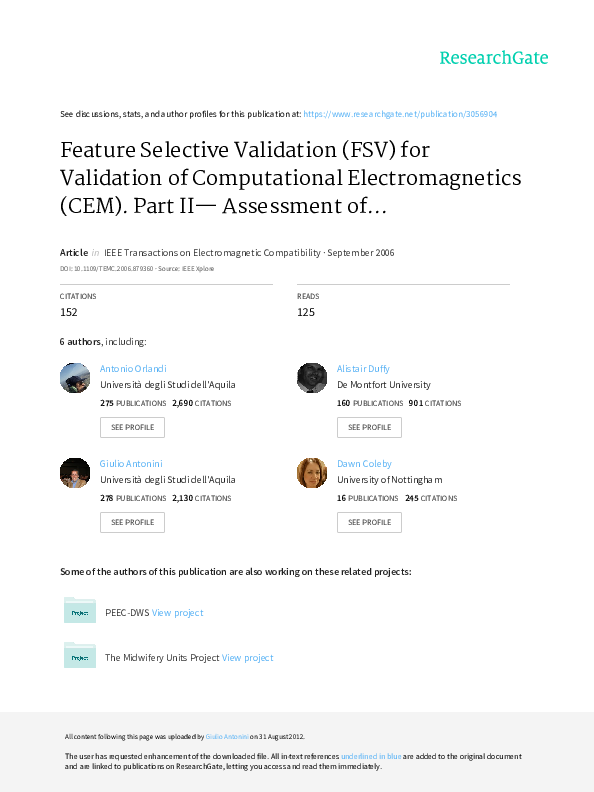 Pdf Feature Selective Validation Fsv For Validation Of Computational Electromagnetics Cem