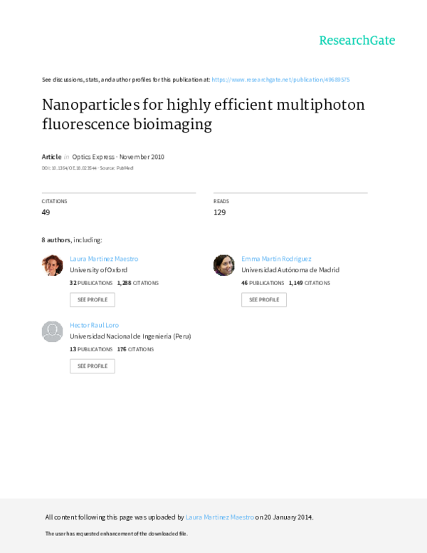 (PDF) Nanoparticles for highly efficient multiphoton fluorescence ...
