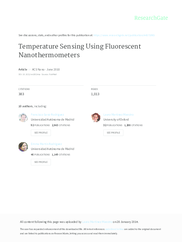 (PDF) Temperature Sensing Using Fluorescent Nanothermometers