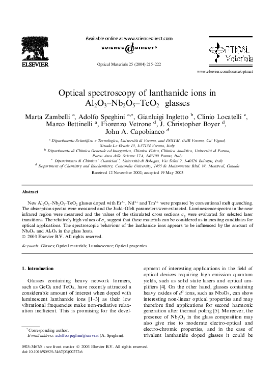 (PDF) Optical spectroscopy of lanthanide ions in Al2O3-Nb2O5-TeO2 glasses