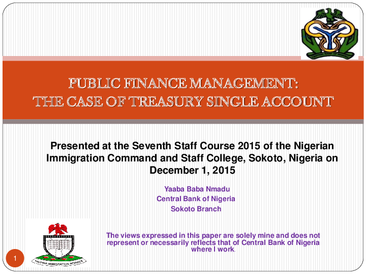 (PDF) PUBLIC FINANCE MANAGEMENT: THE CASE OF TREASURY SINGLE ACCOUNT