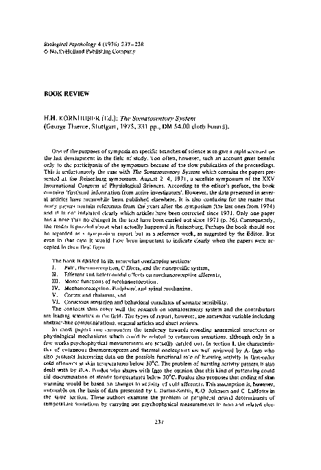 (PDF) The somatosentory system:: HH Kornhuber (Ed.):(George Thieme ...