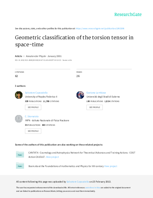 (PDF) Geometric classification of the torsion tensor in space-time