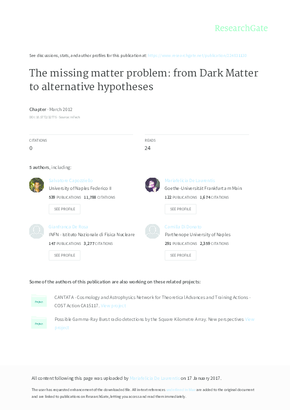 (PDF) The missing matter problem: from Dark Matter to alternative hypotheses