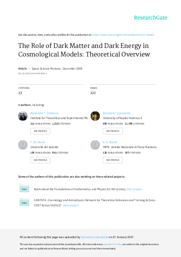 (PDF) The Role of Dark Matter and Dark Energy in Cosmological Models ...