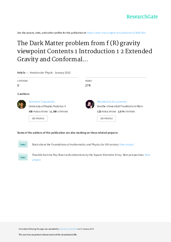 (PDF) Dark Matter Explained via f(R) Gravity