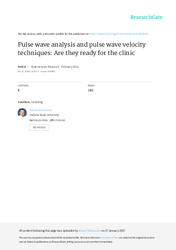 (PDF) Pulse wave analysis and pulse wave velocity techniques: are they ready for the clinic&quest