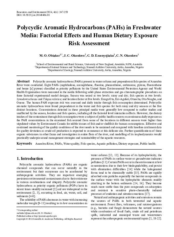 (PDF) Polycyclic Aromatic Hydrocarbons (PAHs) in Freshwater Media: Factorial Effects and Human ...