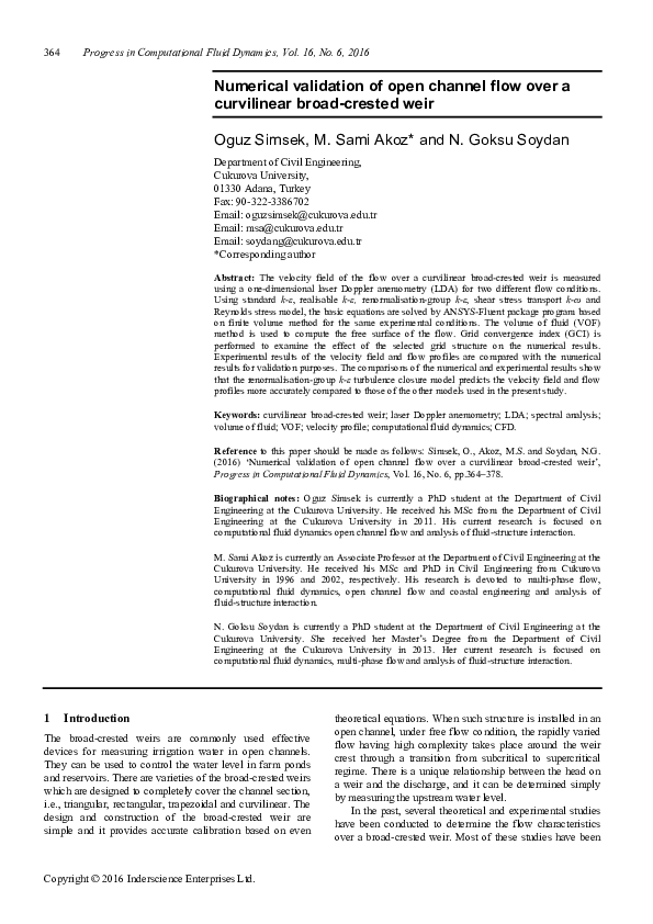 (PDF) Numerical validation of open channel flow over a curvilinear broad-crested weir