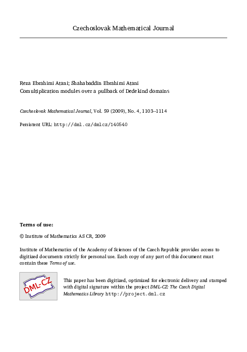 (PDF) Comultiplication modules over a pullback of Dedekind domains