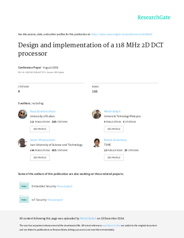 (PDF) Design and implementation of a 118 MHz 2D DCT processor