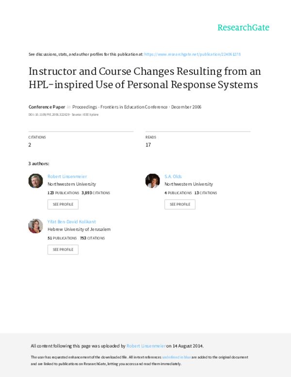 (PDF) Effects of Personal Response Systems on Instructors and Teaching