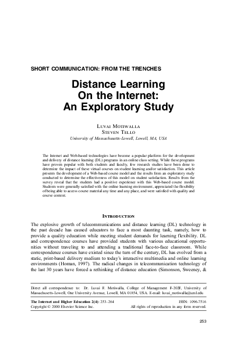 (PDF) Distance learning on the Internet: An exploratory study= L ...