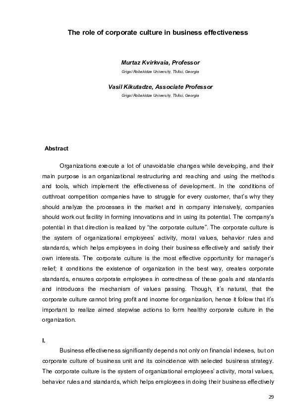 (PDF) The role of corporate culture in business effectiveness