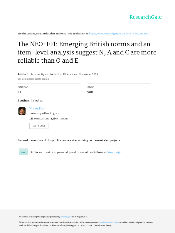 (PDF) The NEO-FFI: Emerging British norms and an item-level analysis ...