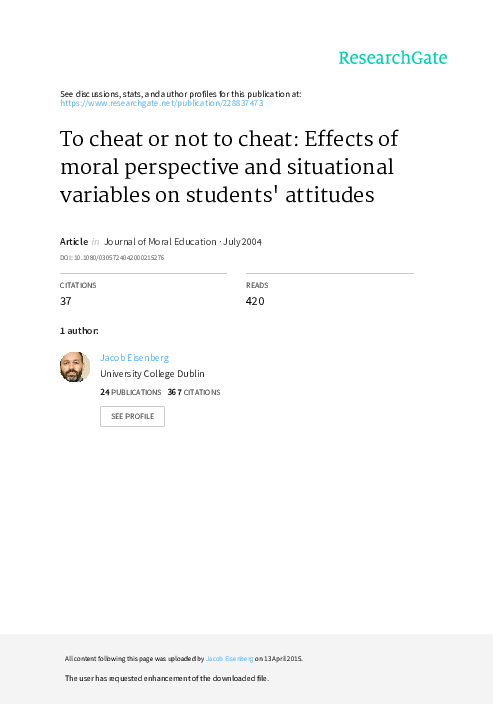 (PDF) To cheat or not to cheat: effects of moral perspective and ...