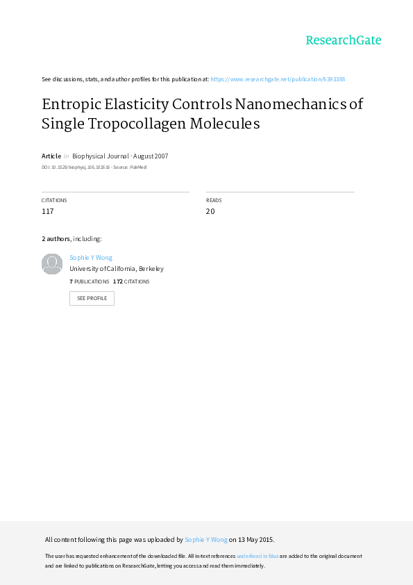 (PDF) Entropic elasticity controls nanomechanics of single ...