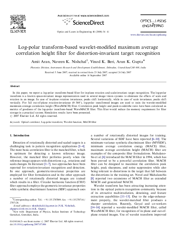 Pdf Log Polar Transform Based Wavelet Modified Maximum Average Correlation Height Filter For