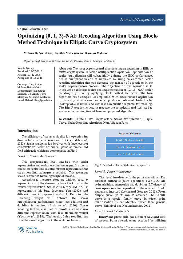 Pdf Optimizing 0 1 3 Naf Recoding Algorithm Using Block Method