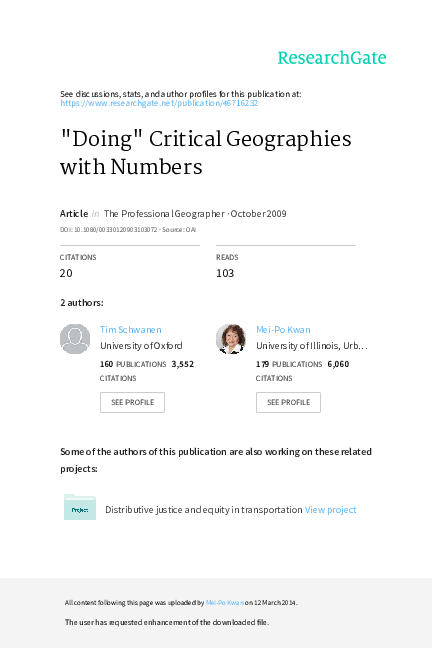 (PDF) Doing Critical Geographies with Numbers