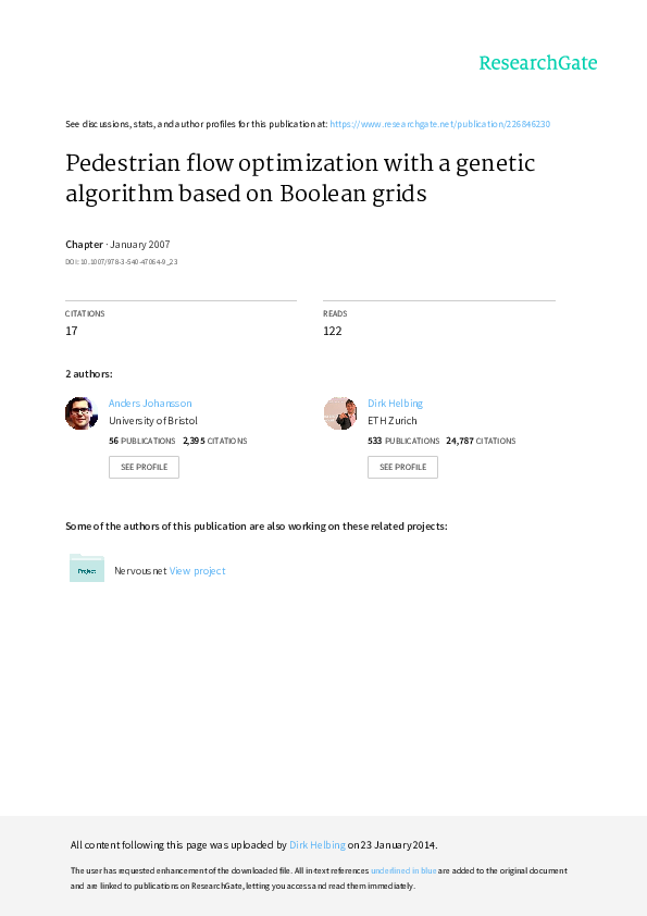 (PDF) Pedestrian flow optimization with a genetic algorithm based on Boolean grids