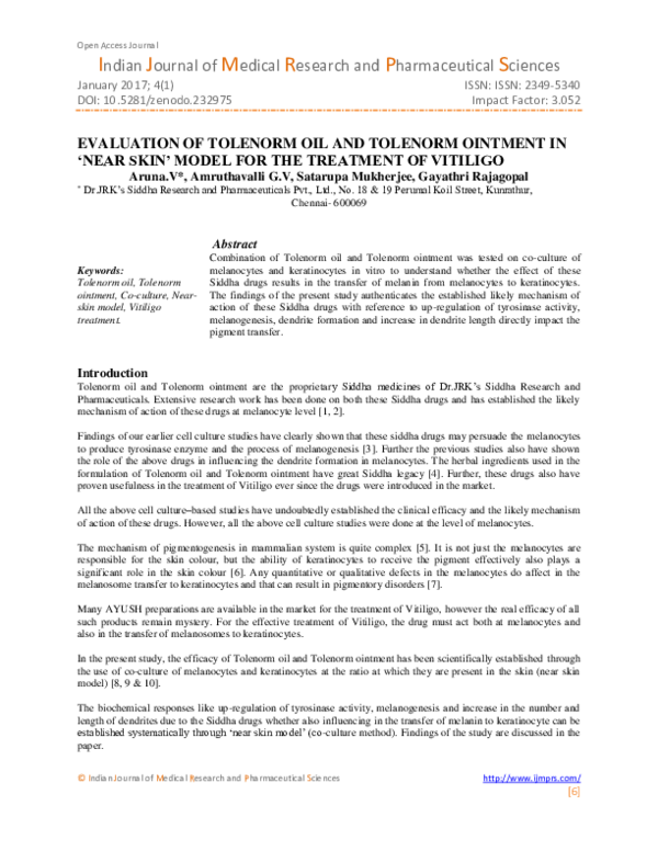 (PDF) EVALUATION OF TOLENORM OIL AND TOLENORM OINTMENT IN 'NEAR SKIN ...