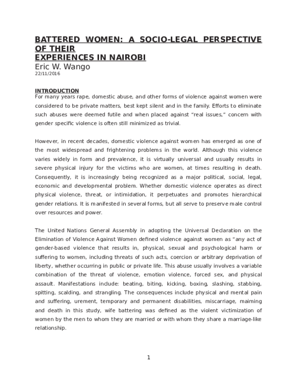 (DOC) BATTERED WOMEN: A SOCIO-LEGAL PERSPECTIVE OF THEIR EXPERIENCES IN ...