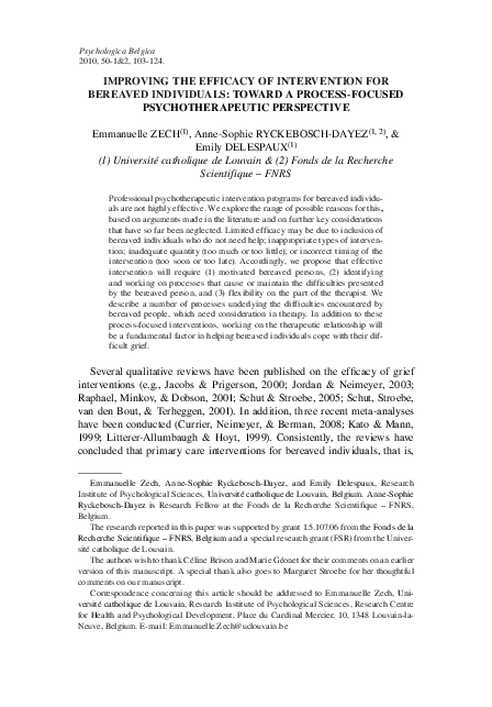 (PDF) Improving the efficacy of intervention for bereaved individuals: toward a process-focused ...