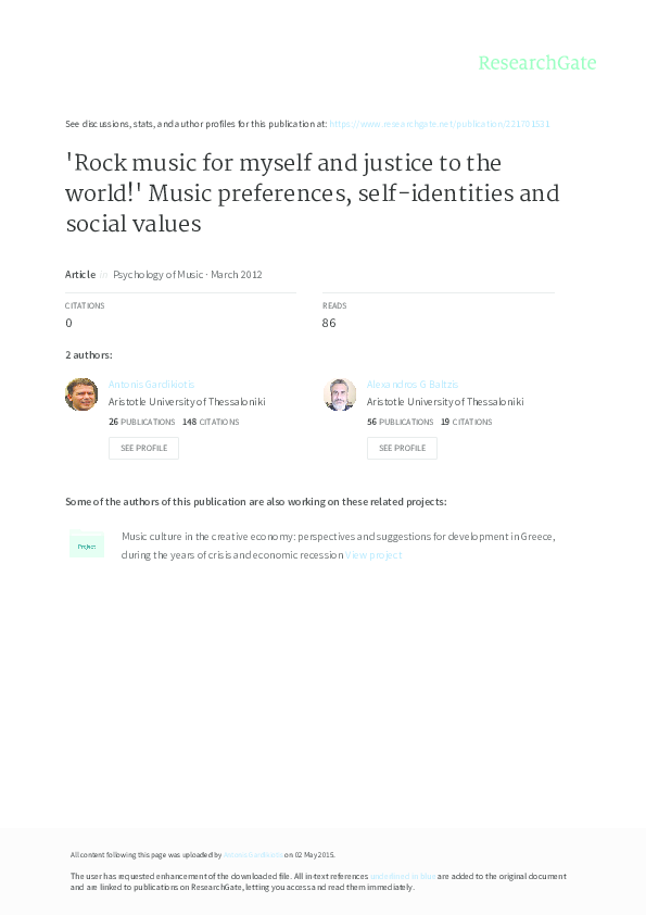 (PDF) 'Rock Music for Myself and Justice to the World!': Musical ...