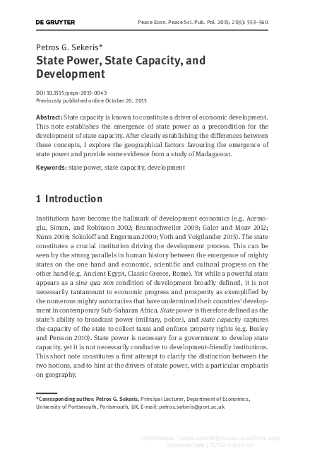 (PDF) State Power, State Capacity, and Development